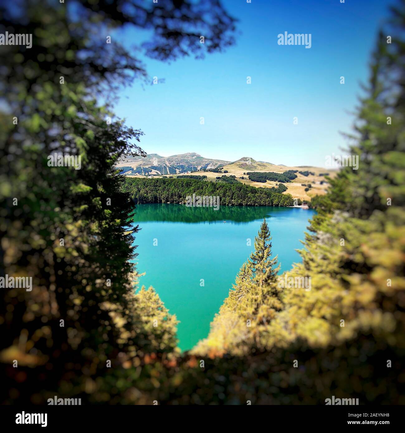 View on Volcanic Pavin Lake located in the Regional Natural Park of ...