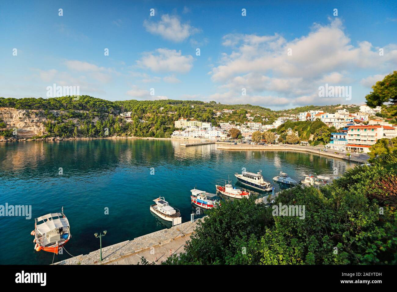 The port at Patitiri of Alonissos island, Greece Stock Photo - Alamy