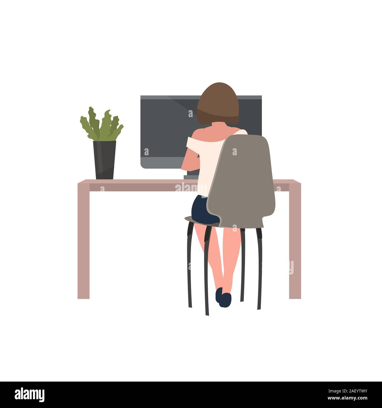 businesswoman sitting at workplace rear view business woman office ...