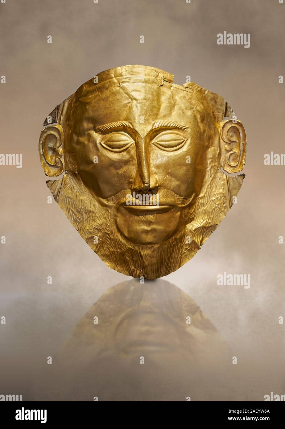 Mycenaean gold death mask, Mask of Agamemnon, Grave Cicle A, Mycenae ...