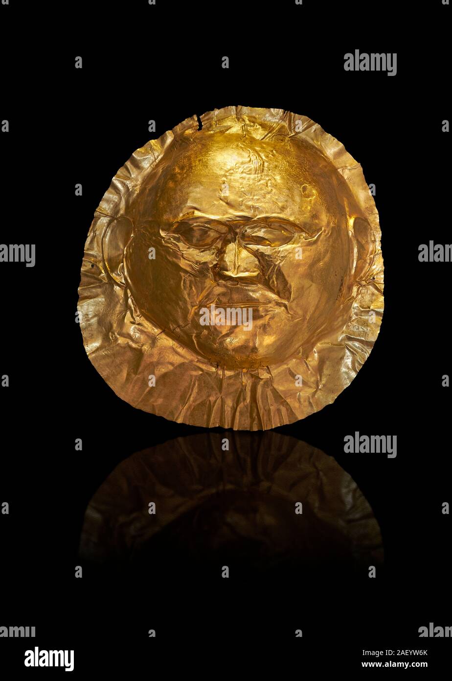 Mycenaean gold death mask, Grave Cicle A, Mycenae, Greece. National ...