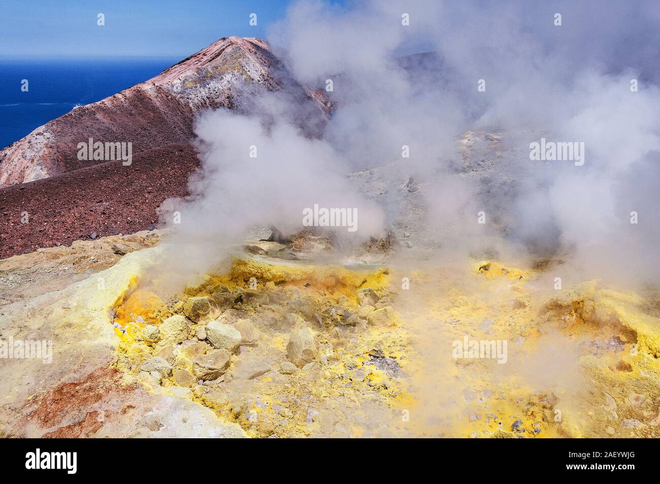 Smoke and sulfur by the top of volcano. Volcano island. Italy Stock ...