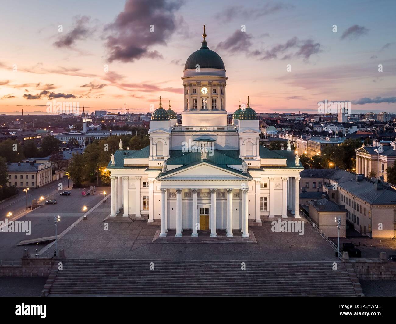 Aerial view of beautiful city Helsinki at Autumn. Blue sky and clouds ...