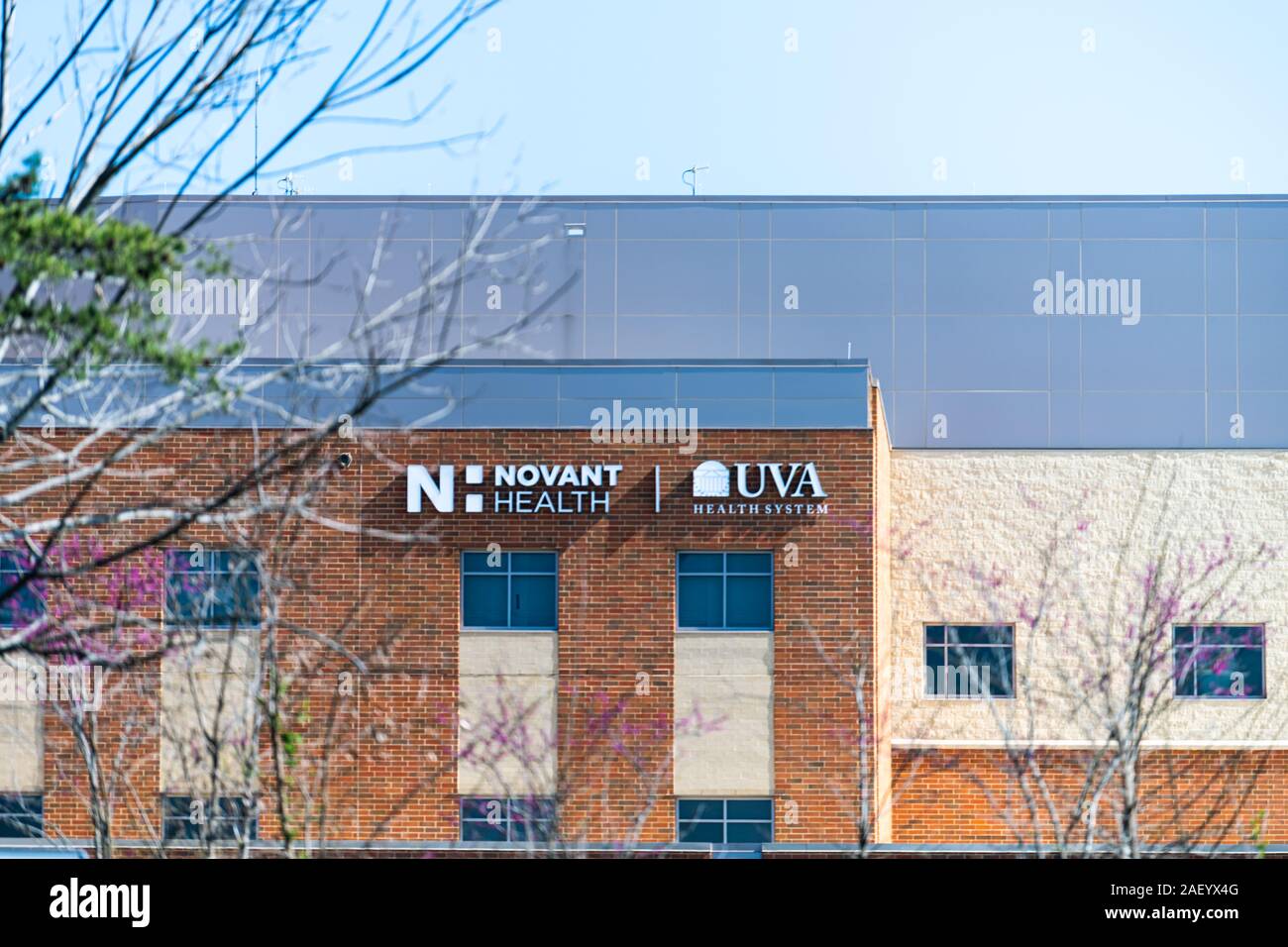 Gainesville, USA - April 18, 2018: UVA Health Novant system sign on ...