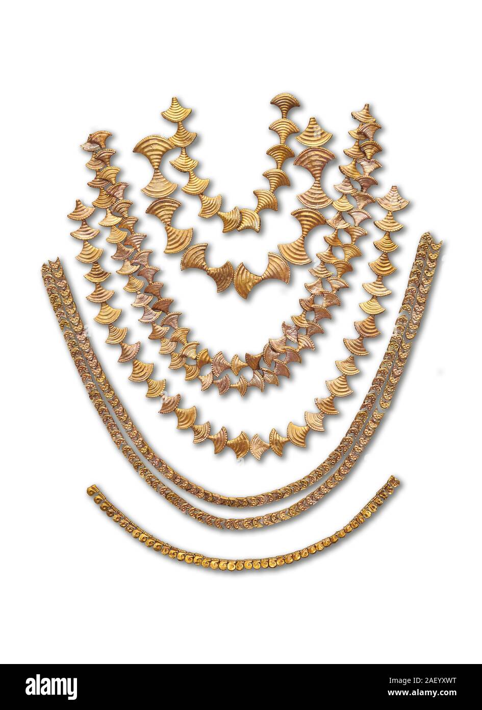 Mycenaean gold necklaces from the Mycenae chamber tombs, Greece ...