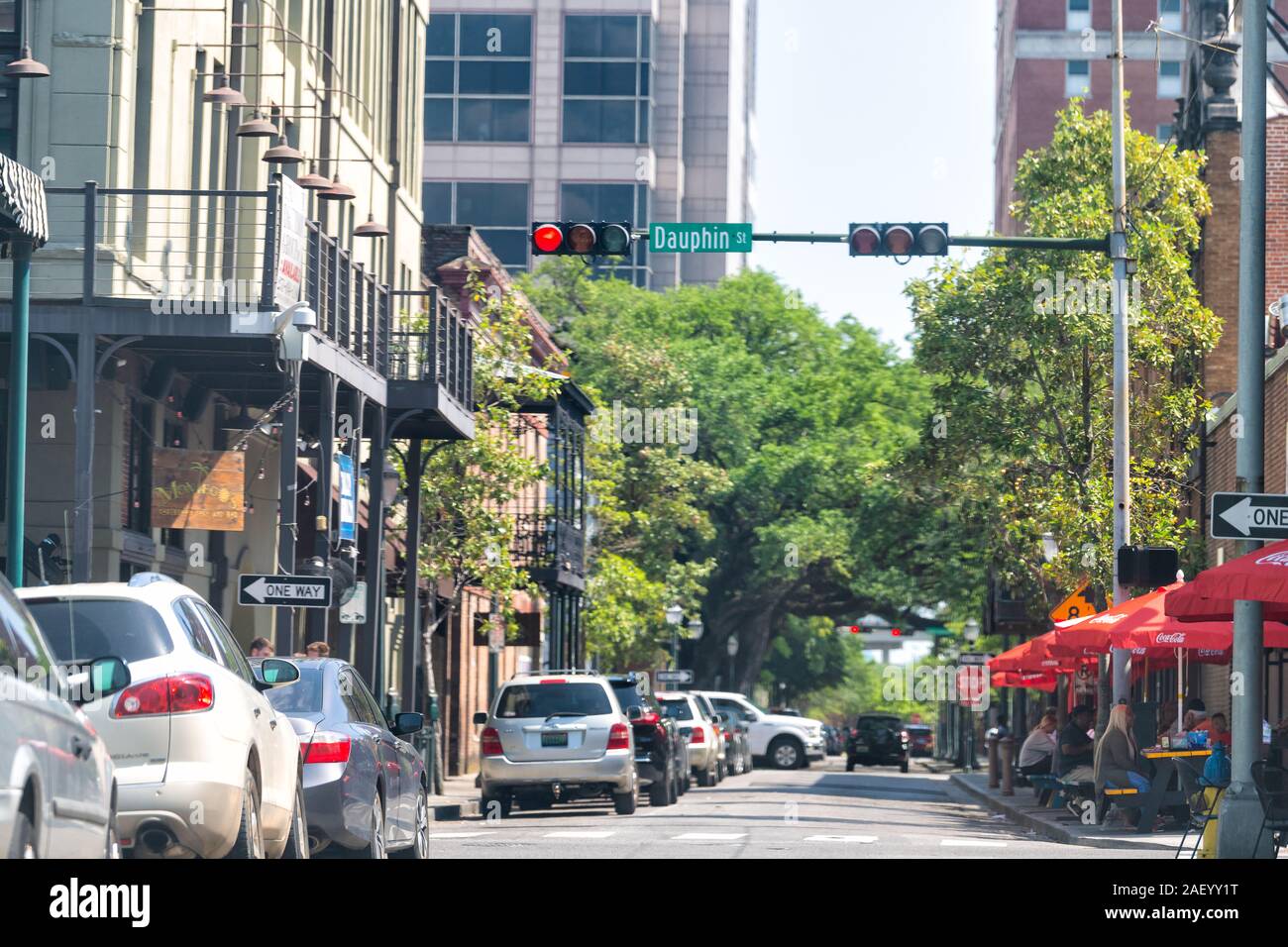 Mobile, USA - April 21, 2018: Old town Dauphin street in Alabama famous ...