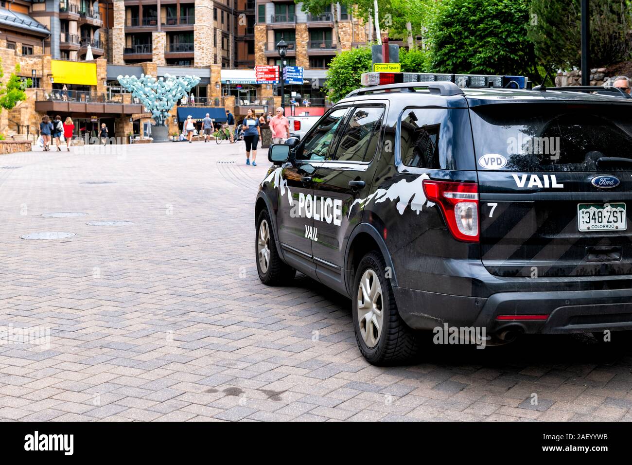Vail, USA - June 29, 2019: European Swiss style resort town in Colorado ...