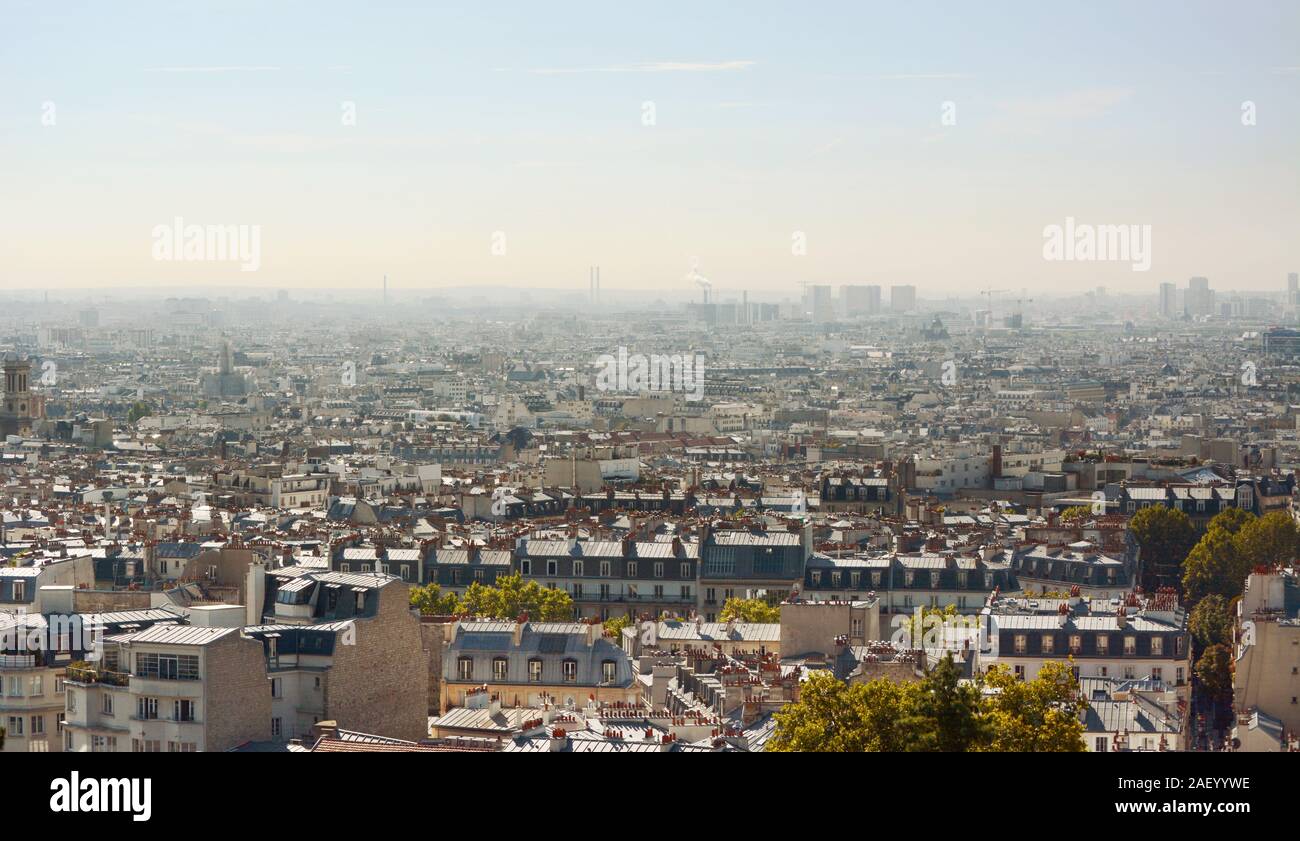 Paris cityscape seen from the steps of the Sacre Coeur basilica at ...