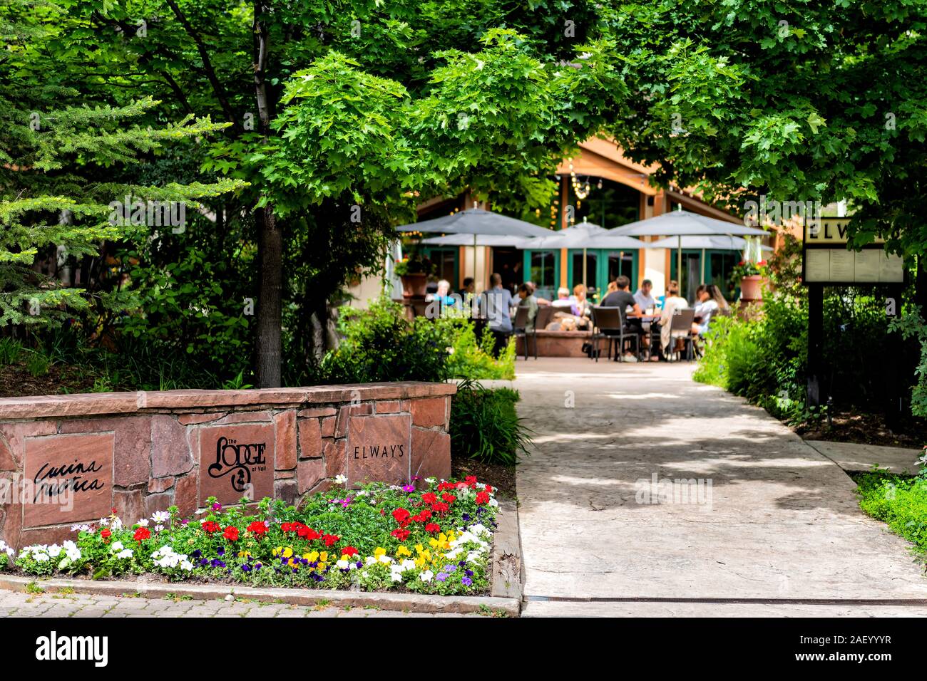 Vail, USA - June 29, 2019: Swiss style ski resort town in Colorado with ...