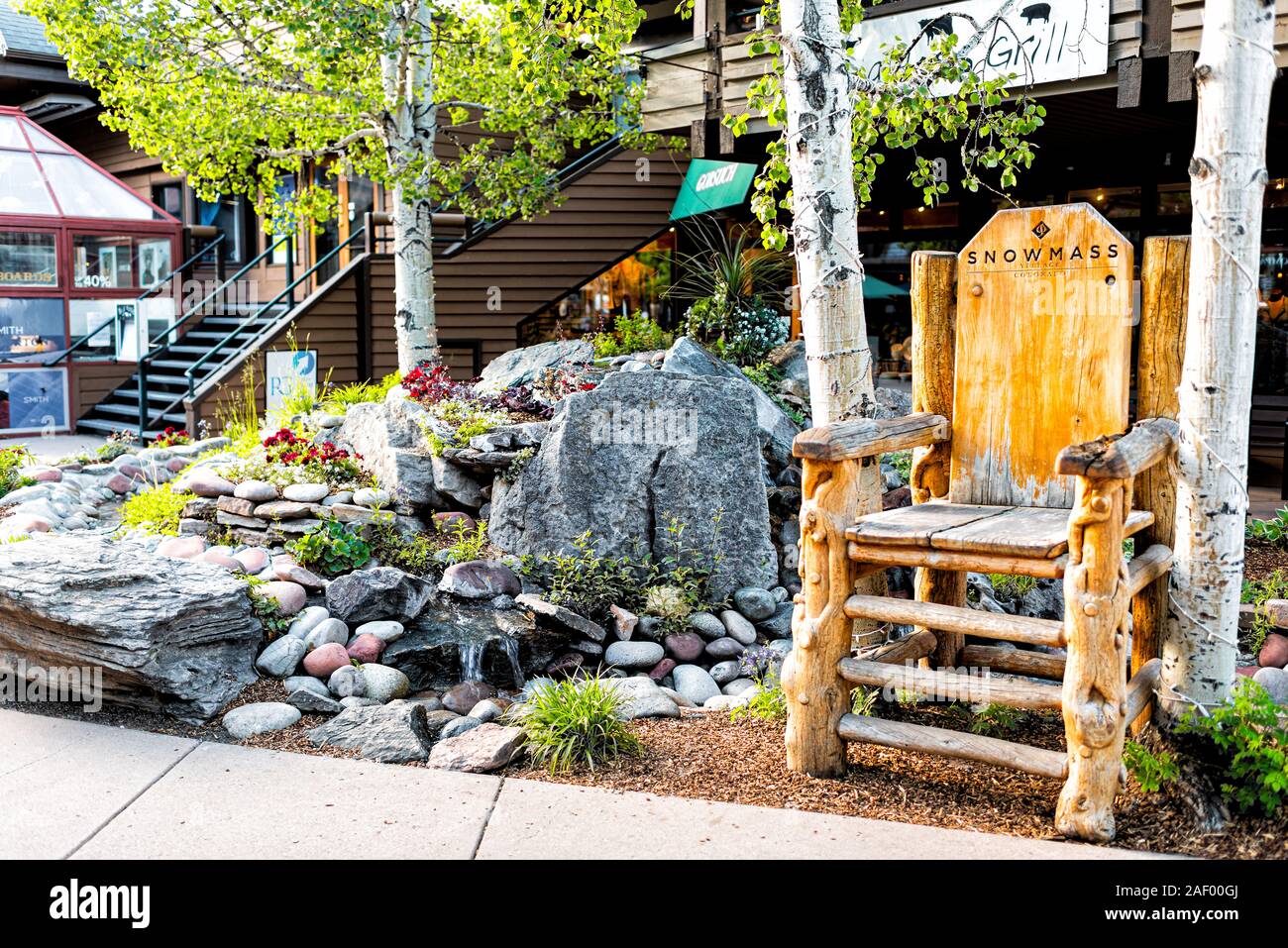 Aspen, USA - June 24, 2019: Snowmass village town in Colorado downtown ...