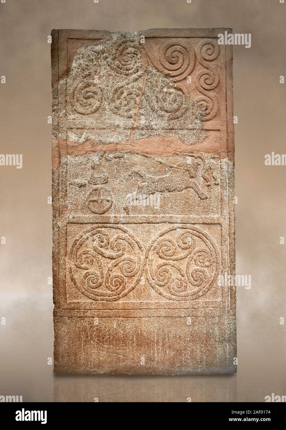 Mycenaean Funerary Stele made of Porus stone with a chariot relief ...