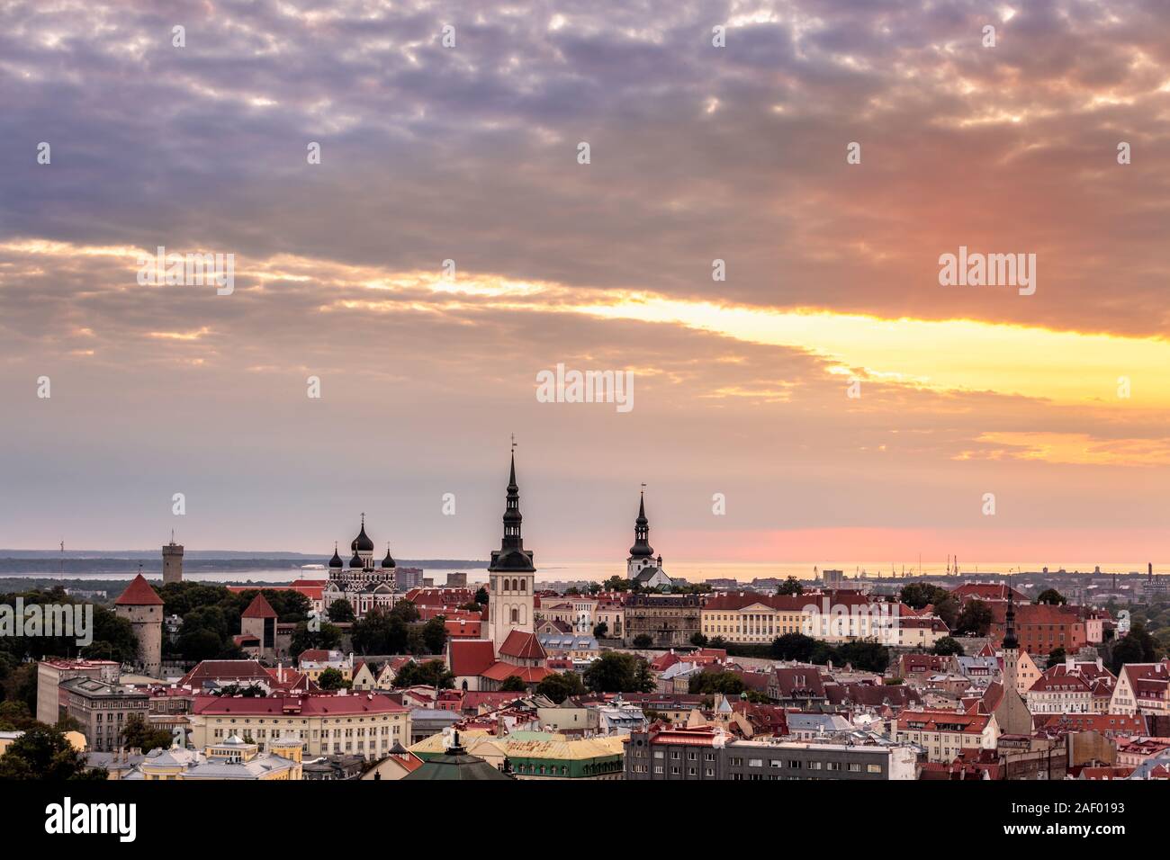 Evening scenic summer aerial panorama of the Old Town architecture in ...
