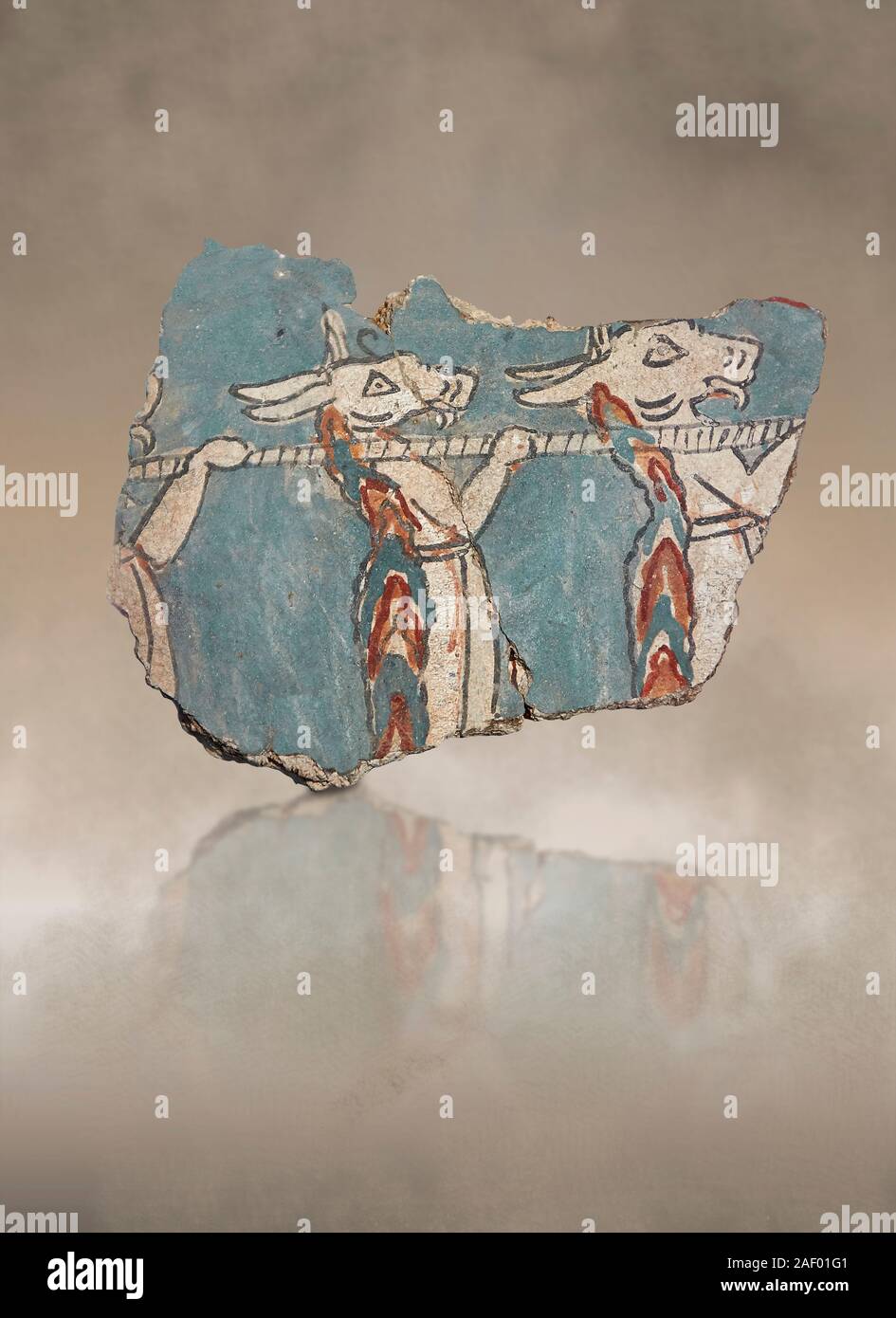 Mycenaean fresco wall painting of hunting demons, Mycenae Acropolis ...