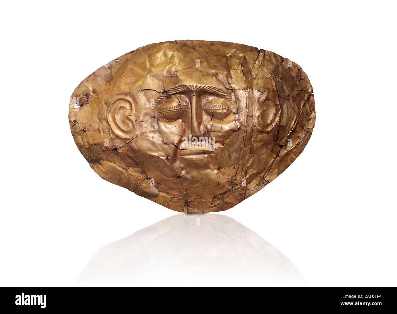 Mycenaean gold death mask, Grave Cicle A, Mycenae, Greece. National ...