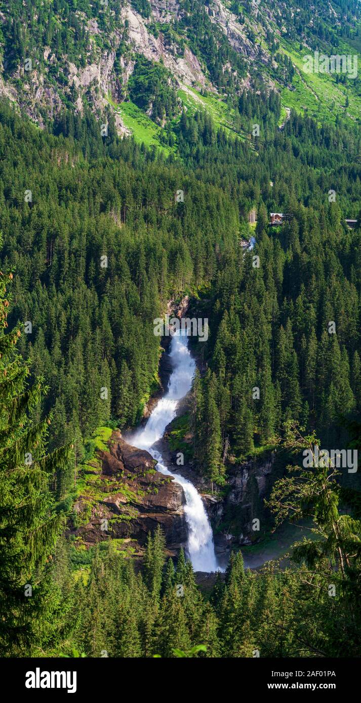 Picturesque Krimml waterfall in the High Tauern National Park along ...