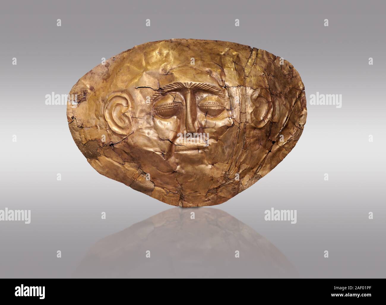 Mycenaean gold death mask, Grave Cicle A, Mycenae, Greece. National ...