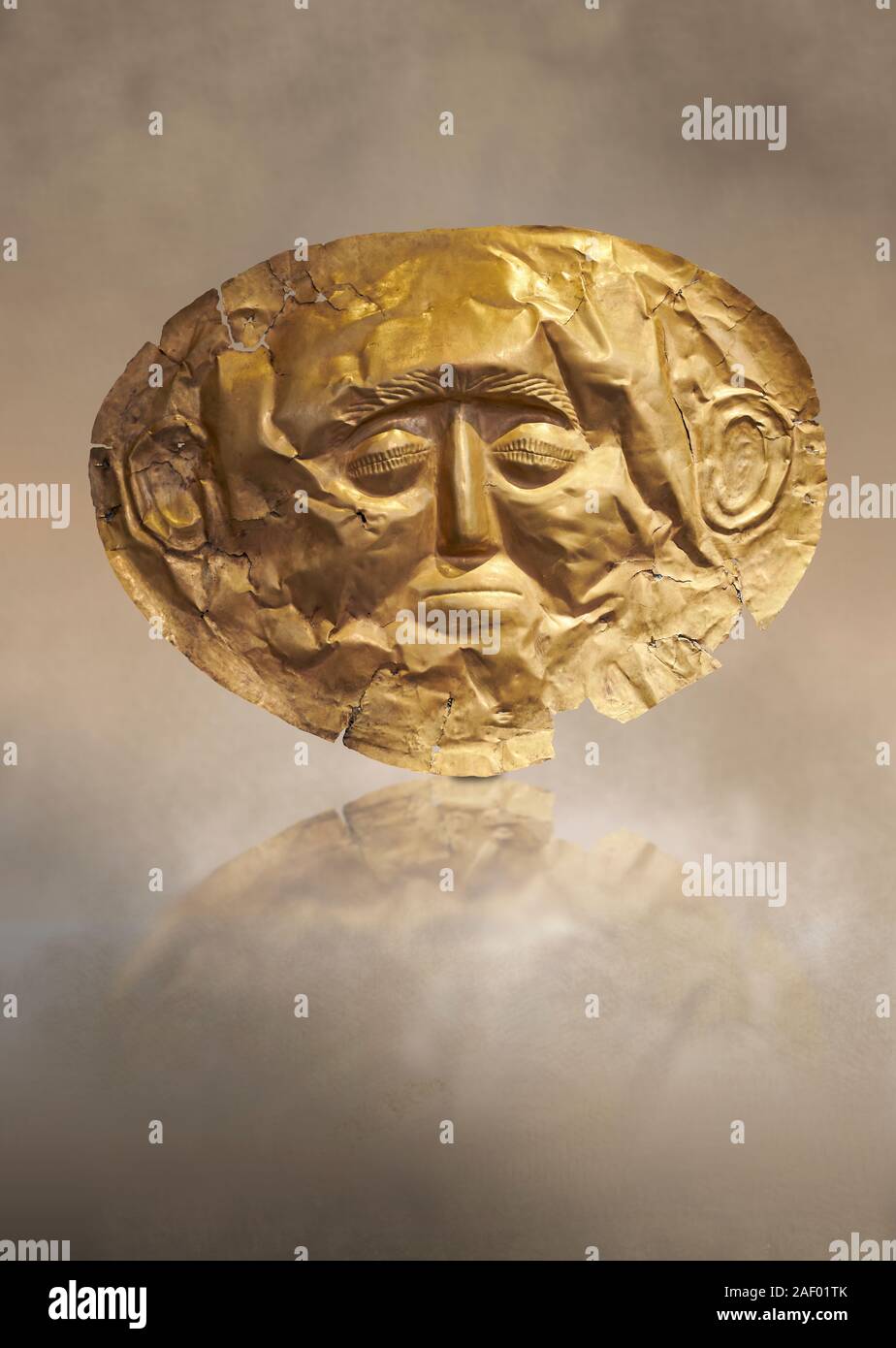 Mycenaean gold death mask, Grave Cicle A, Mycenae, Greece. National ...