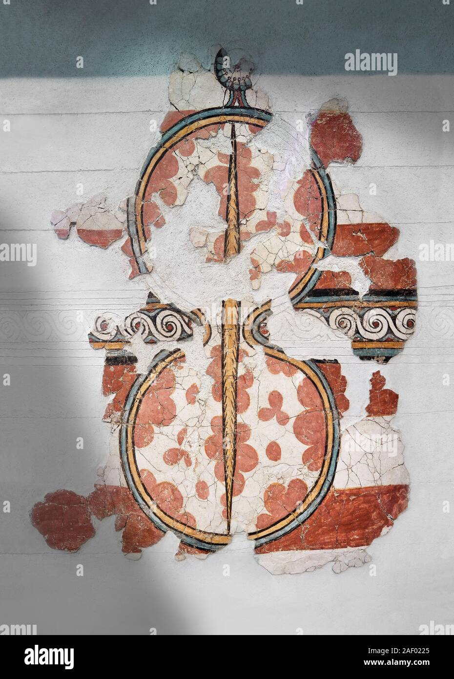 The 'figure of eight shield' Mycenaean fresco wall painting, Mycenae ...