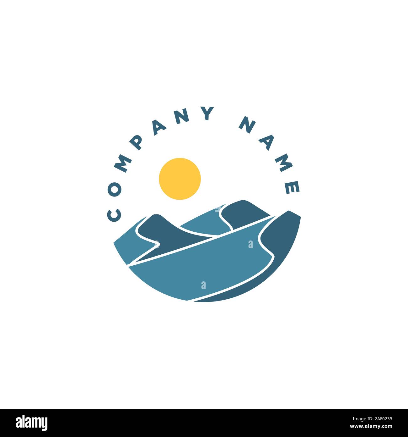 Nature view illustration with line art style logo design template Stock ...