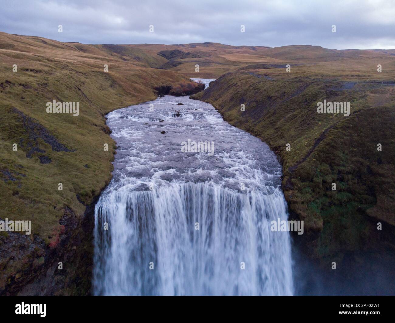 Iceland waterfall Skogafoss in Icelandic nature landscape. Famous ...