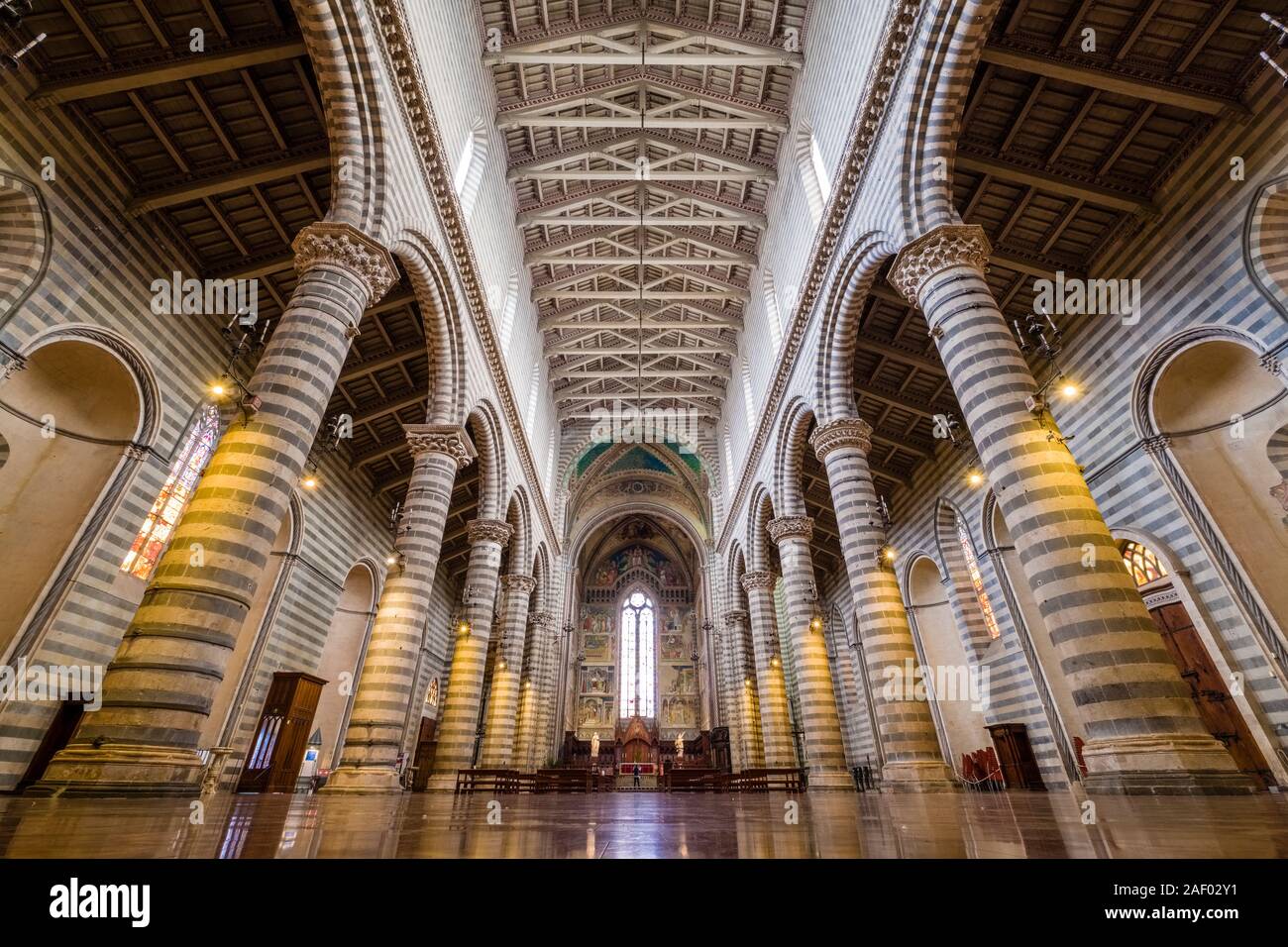 Panoramic view inside the main hall of Orvieto Cathedral Stock Photo ...