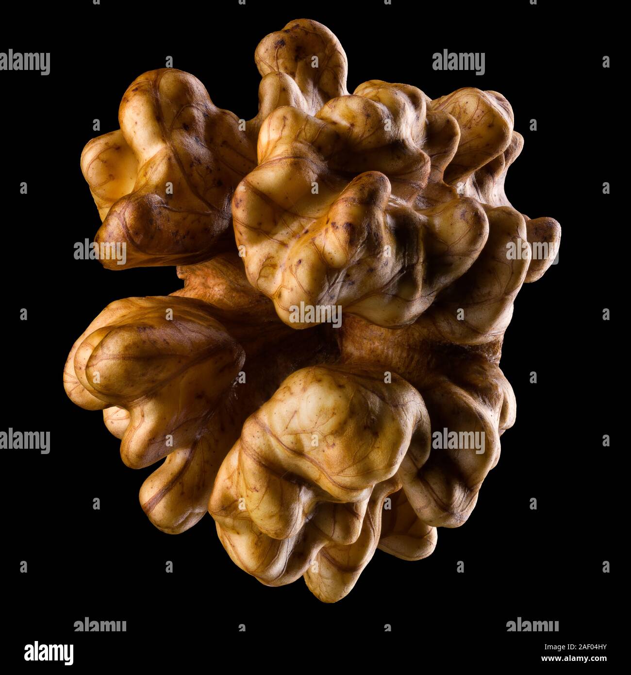 Macro photo of kernel walnut isolated on a black background with ...