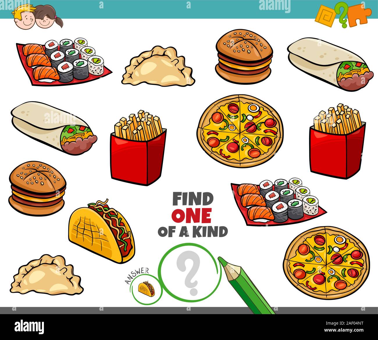 Cartoon Illustration of Find One of a Kind Picture Educational Game ...