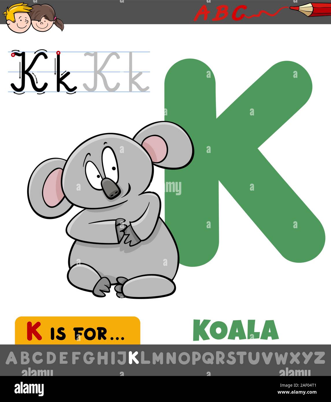 Educational Cartoon Illustration of Letter K from Alphabet with Koala ...
