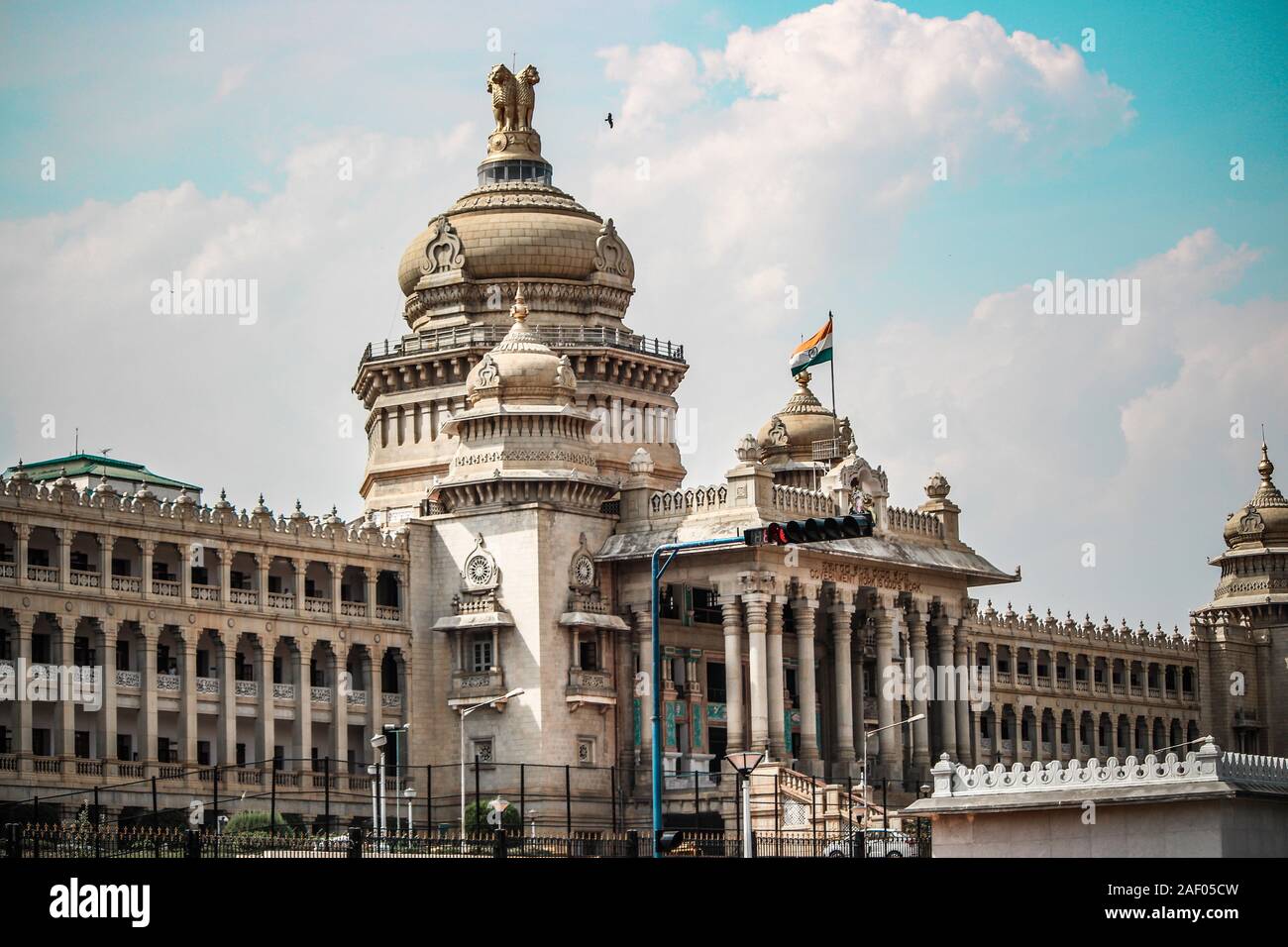 bangalore assembly house with indian flag Stock Photo - Alamy