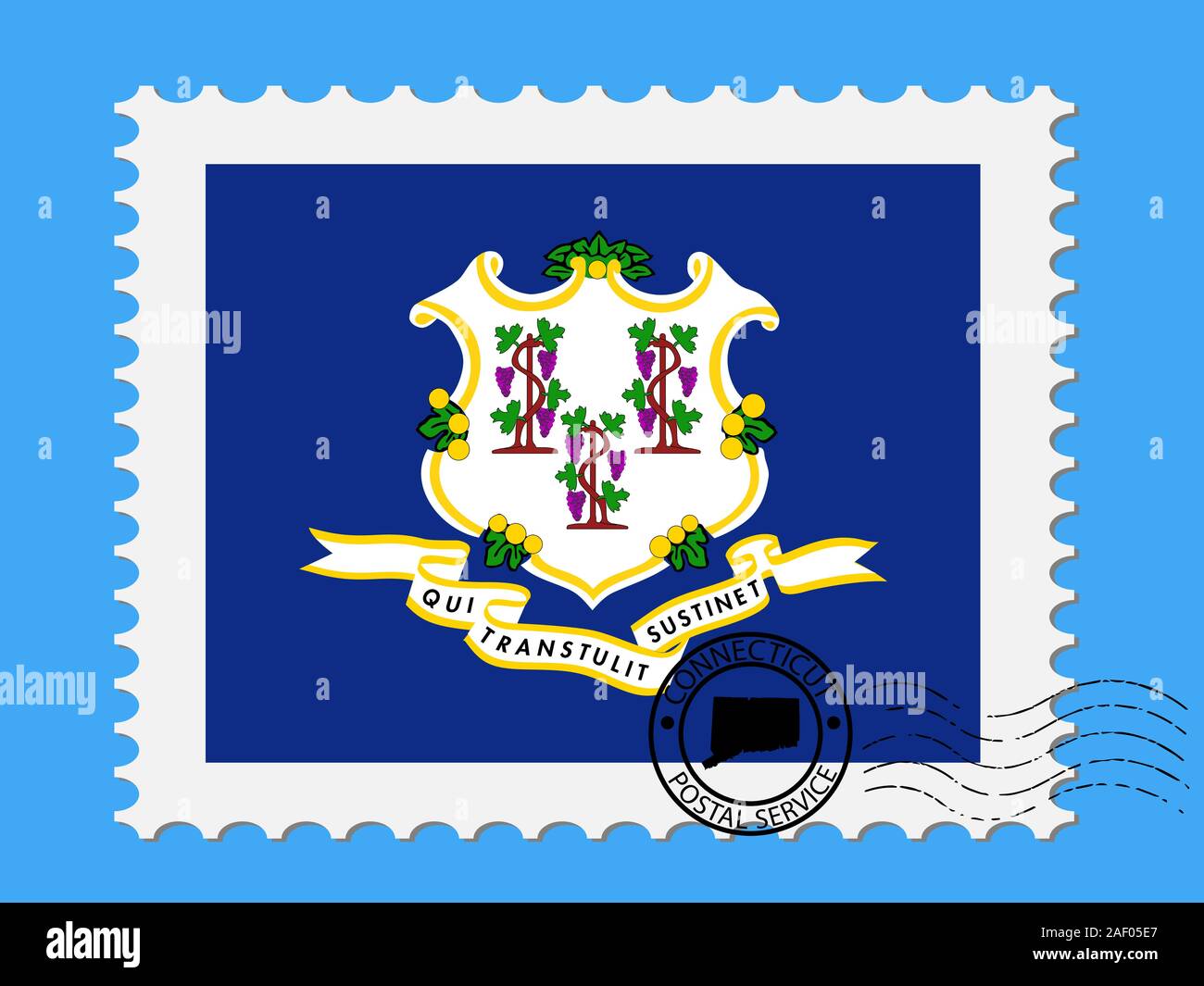 U.S. state of Connecticut Flag with Postage Stamp Vector illustration ...