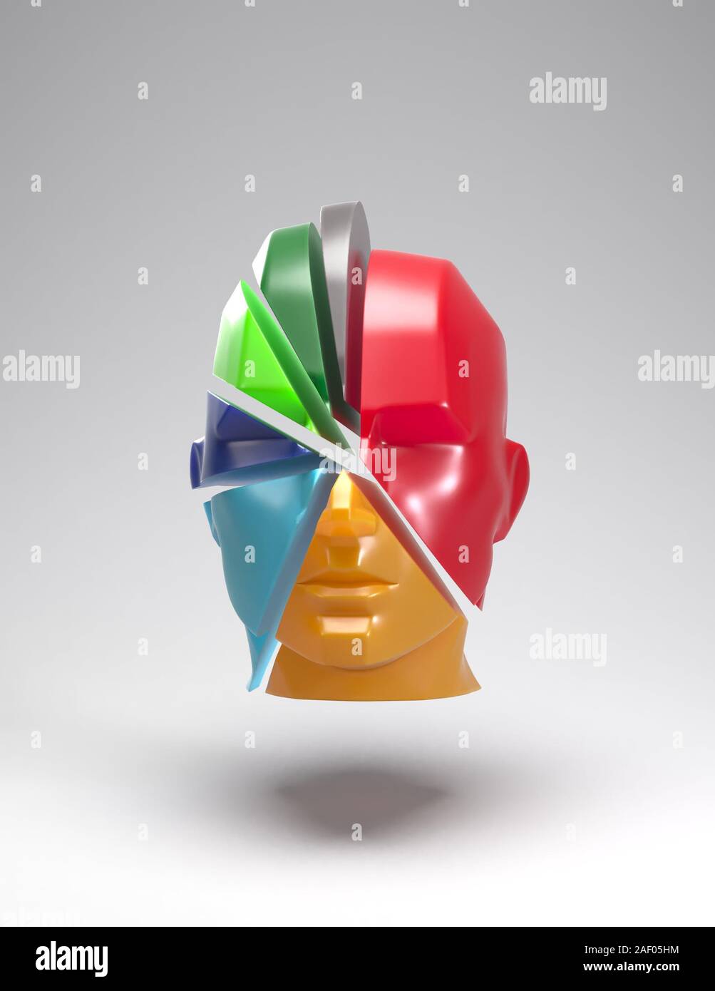 3D render of stylized human head divided as a pie chart, a statistics ...