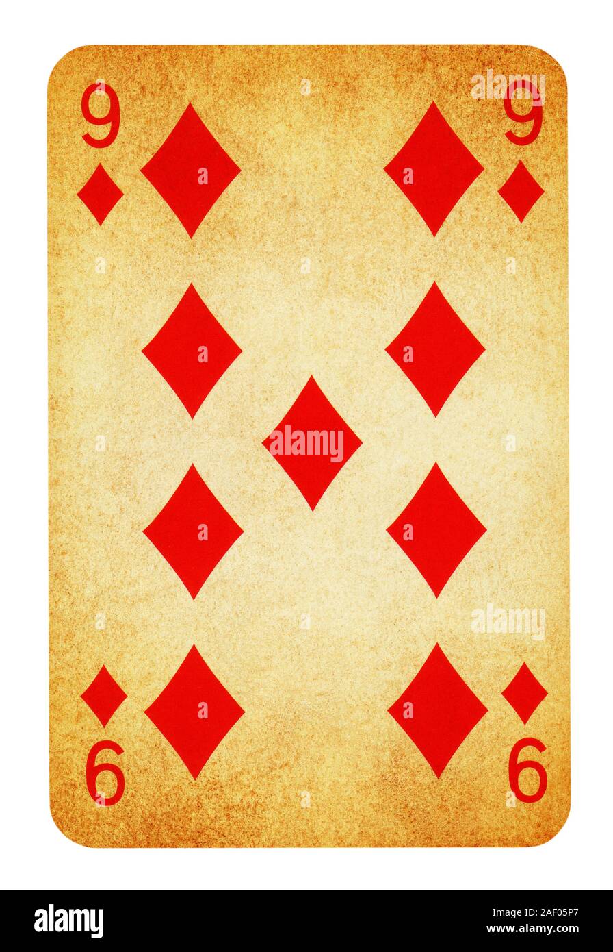Nine of Diamonds Vintage playing card - isolated on white (clipping ...