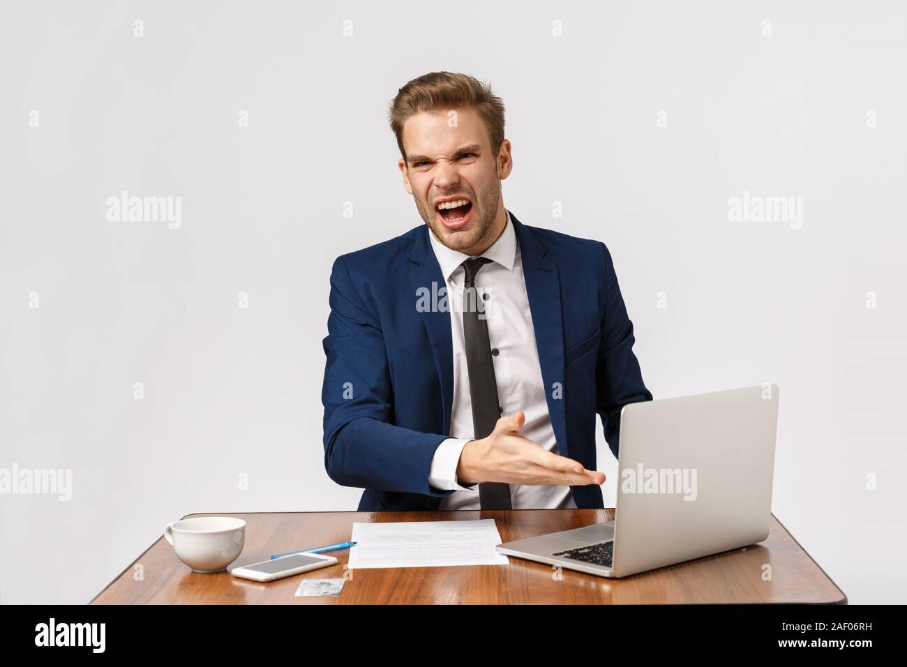 What the hell is that, its really bad. Bothered, outraged young boss ...