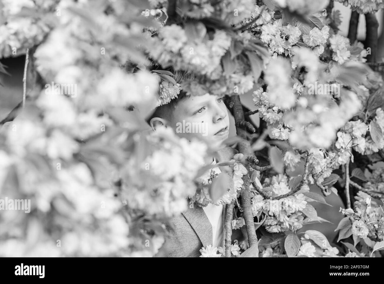 Confident stylish child enjoy warm spring day. Boy fashionable teen ...