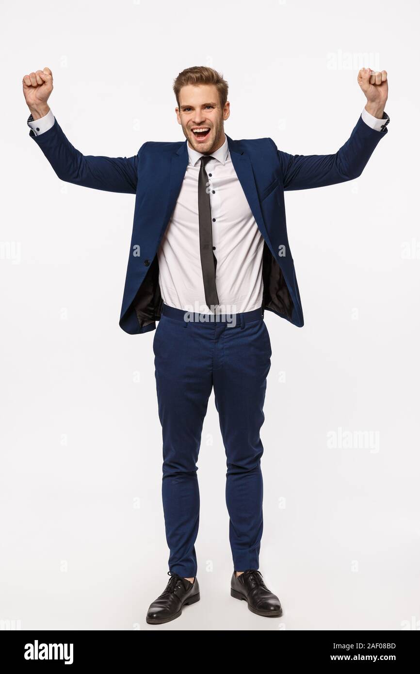 Congratulations we signed important contract. Vertical full-length shot ...