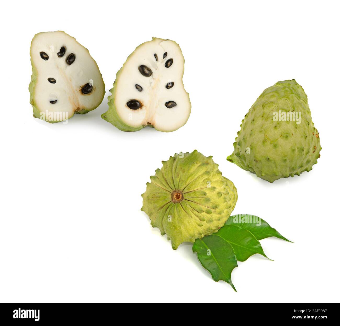 Soursop sections isolated on white background Stock Photo - Alamy