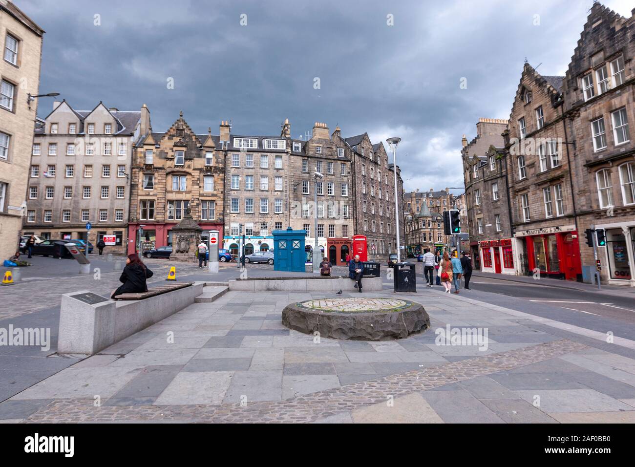 Shadow of the gibbet , Grassmarket, market place , Edinburgh, Scotland ...