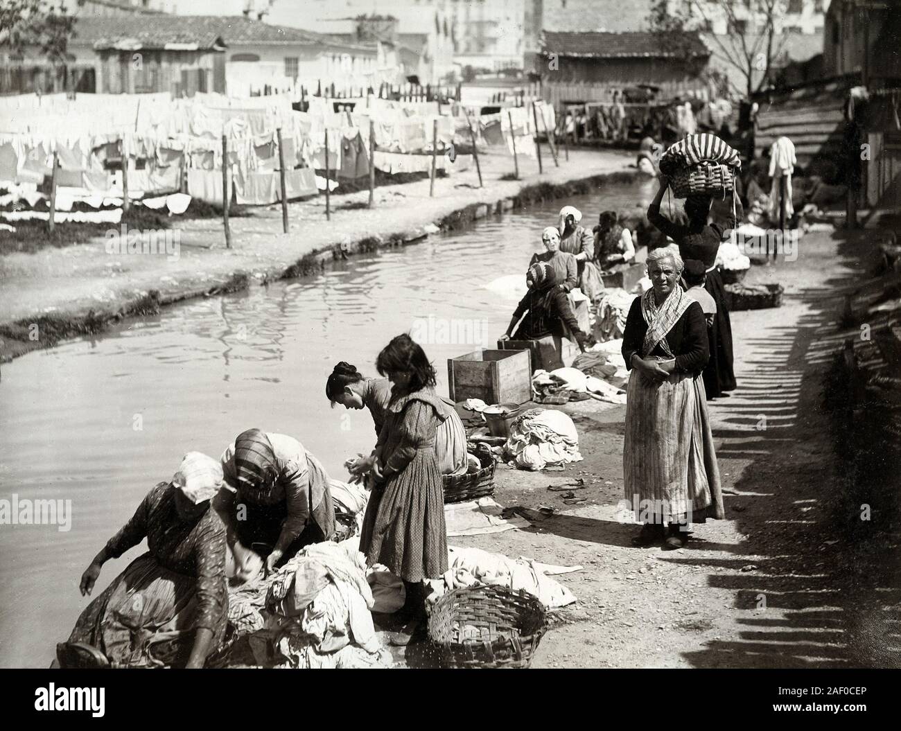 Washerwomen washing clothes in a river, Nice, France Stock Photo - Alamy