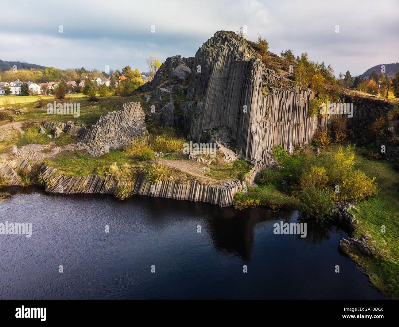 Drone view of the polygonal structures of basalt columns, also named ...