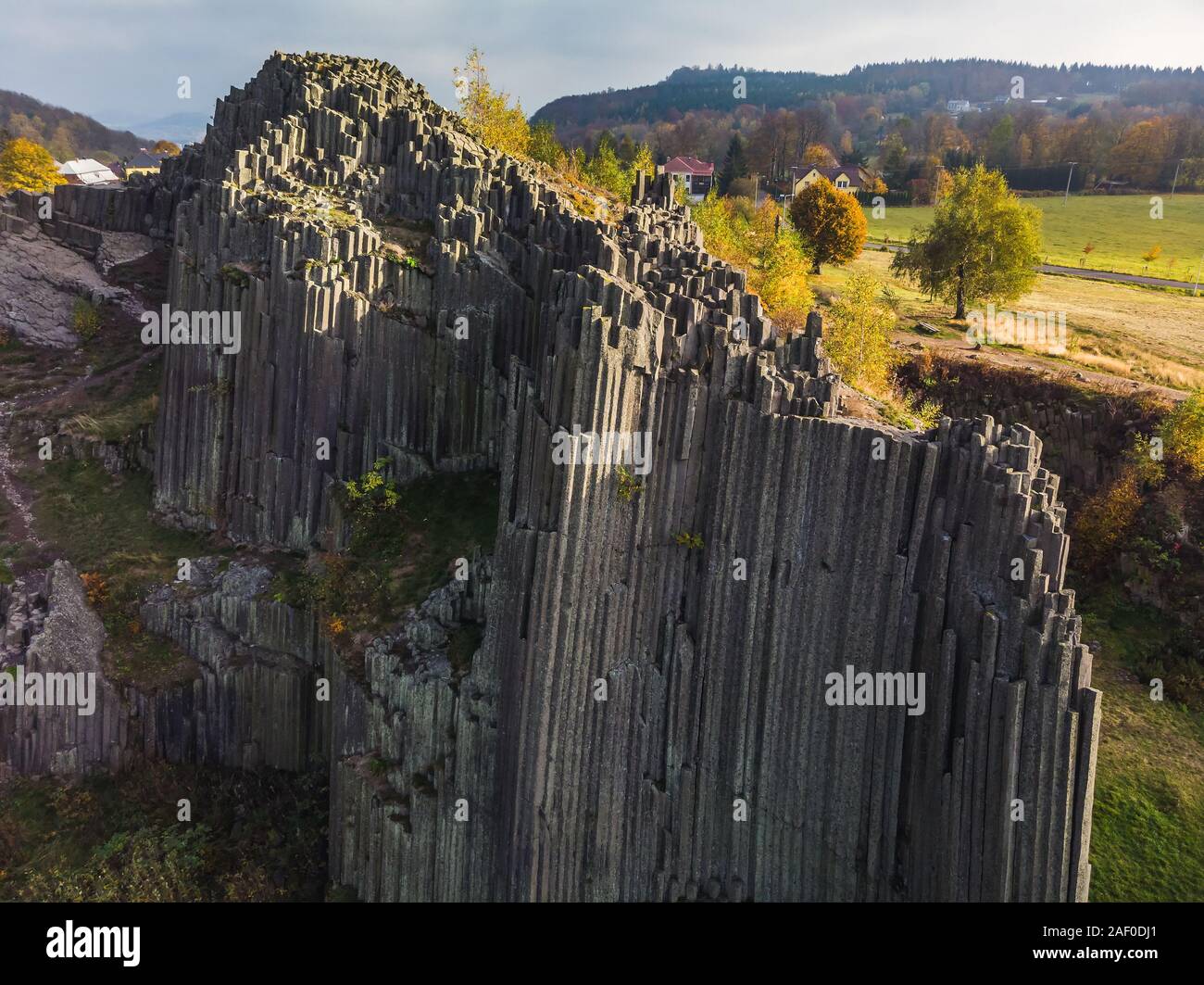 Drone view of the polygonal structures of basalt columns, also named ...