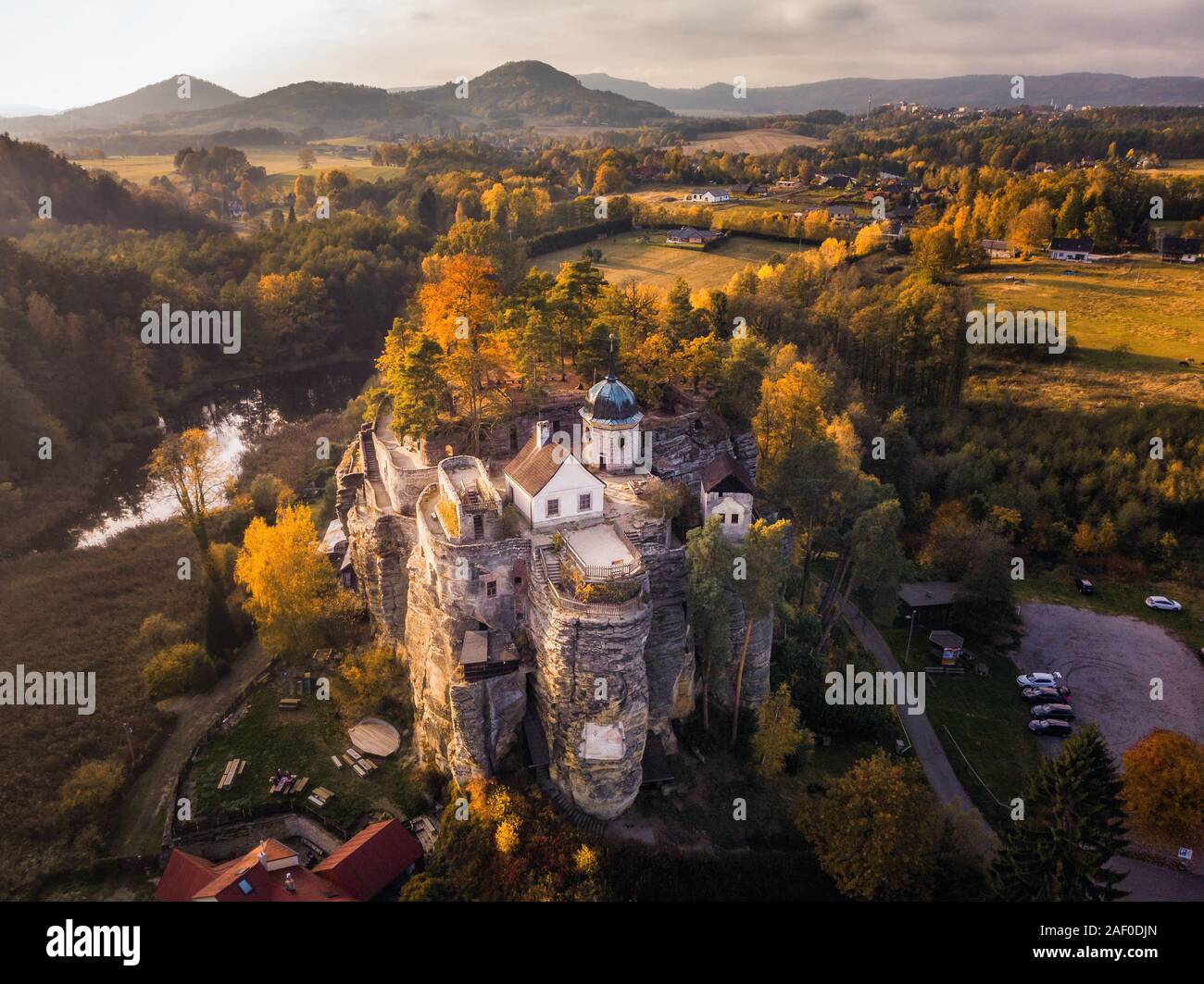 Aerial view of Sloup Castle in Northern Bohemia, Czech Republic Stock ...