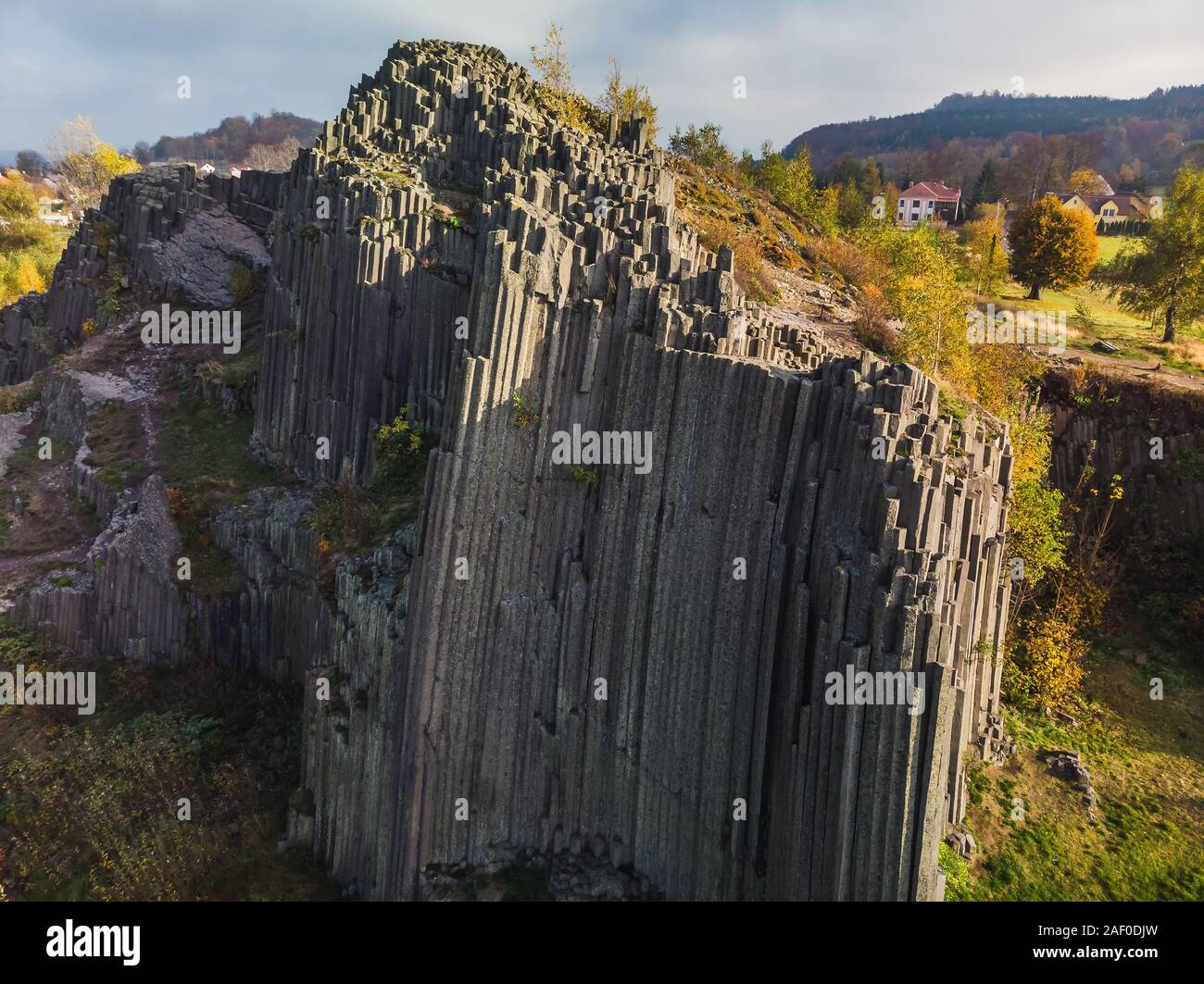 Drone view of the polygonal structures of basalt columns, also named ...