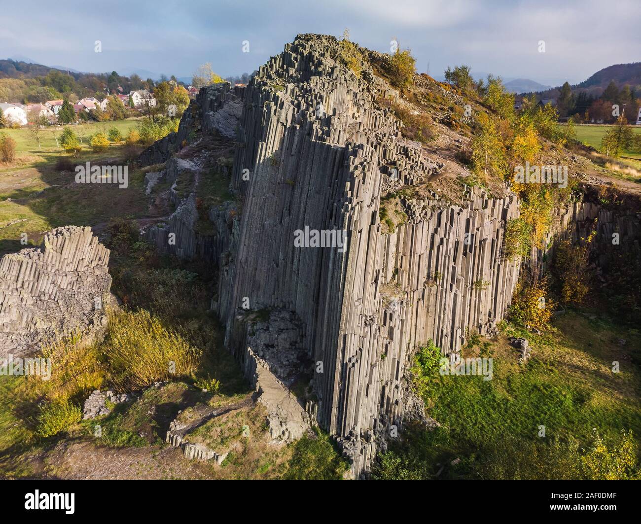 Drone view of the polygonal structures of basalt columns, also named ...