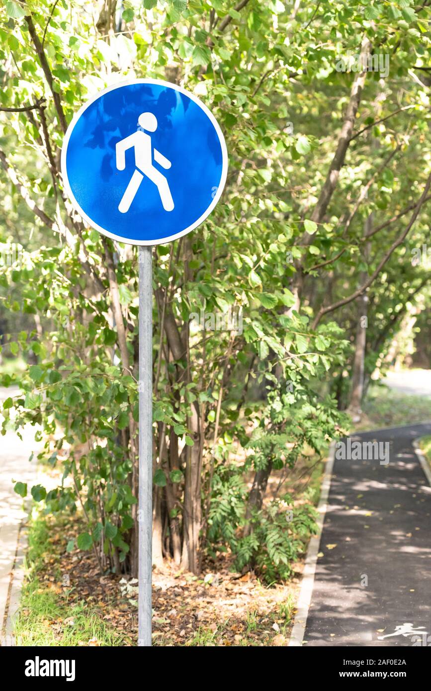 Pedestrian zone in the forest. A sign allowing only to go on foot ...