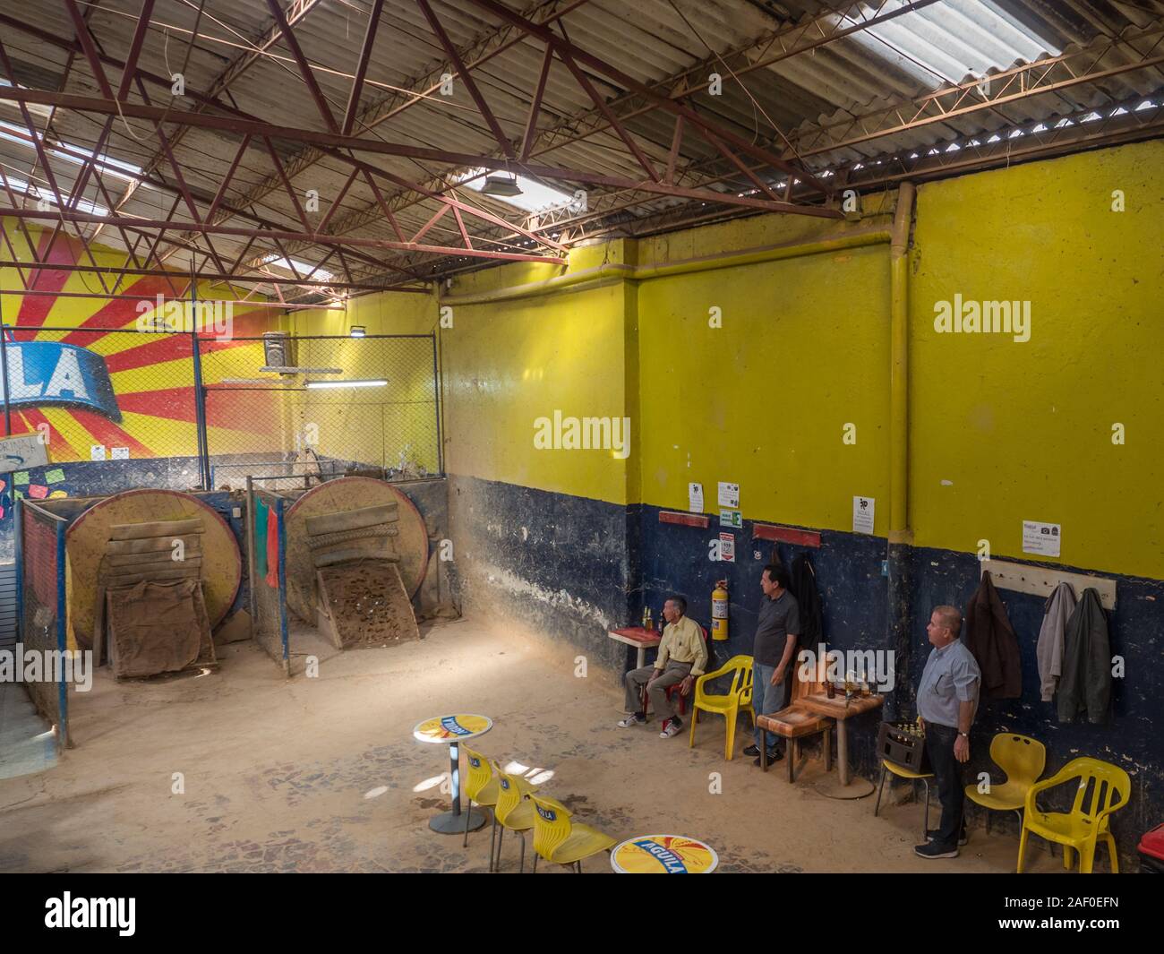 Bogota, Colombia - Septemebr 12, 2019: Colombian men are playing tejo ...