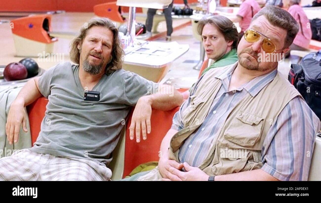 THE BIG LEBOWSKI 1998 PolyGram film with from left: Jeff Bridges, Steve ...