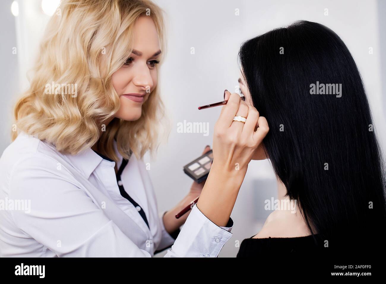 Professional makeup process. Artist is making face style Stock Photo ...