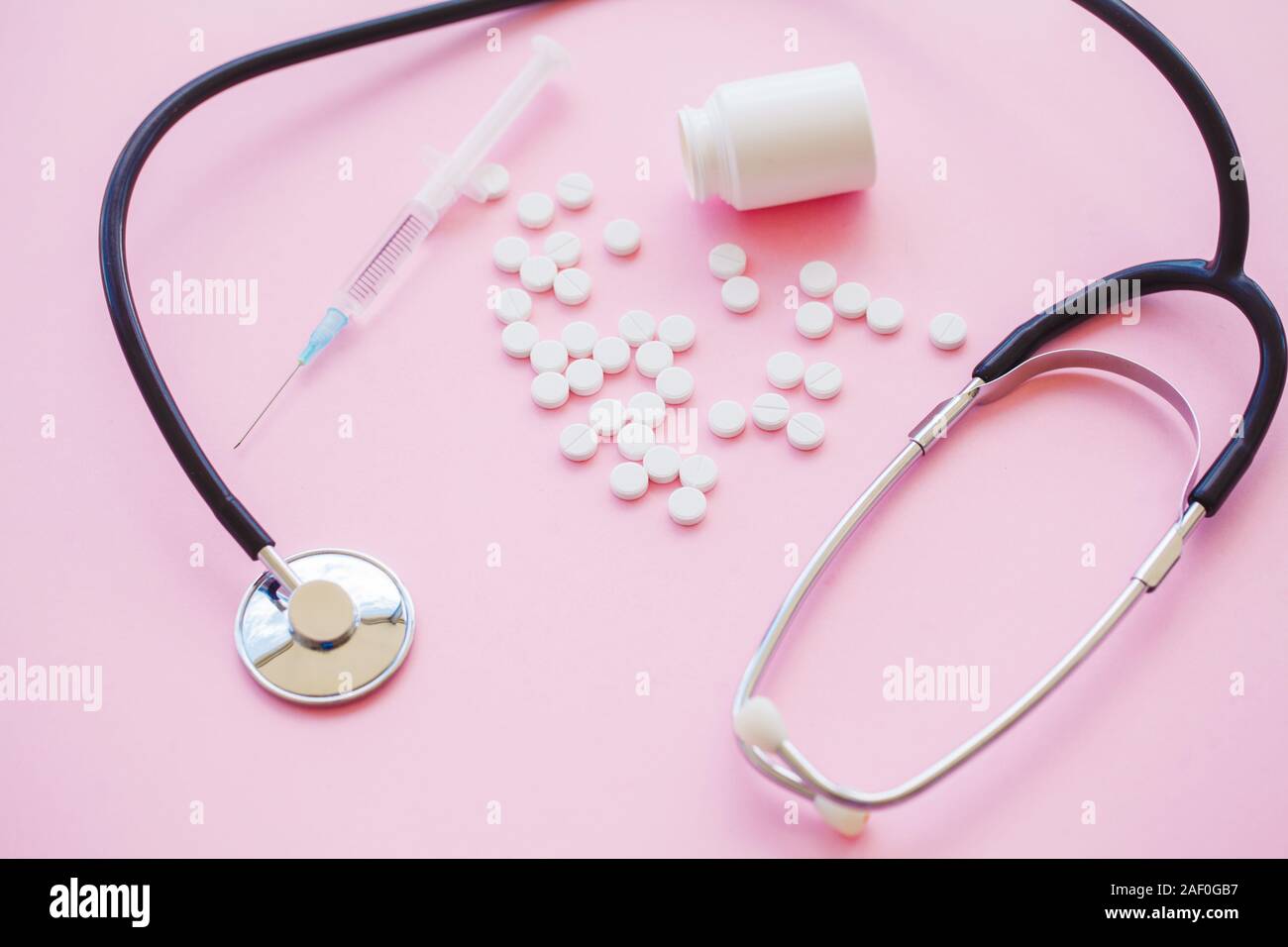 Medical Concept. Colored Pills And Capsule On Pink Background. Pharmacy ...