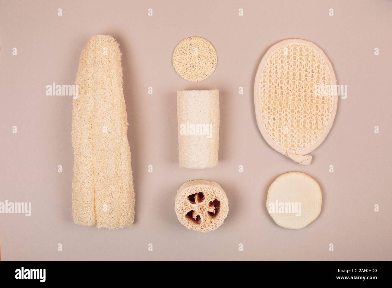 Different zero waste luffa sponge. Concept of eco friendly supplies for ...