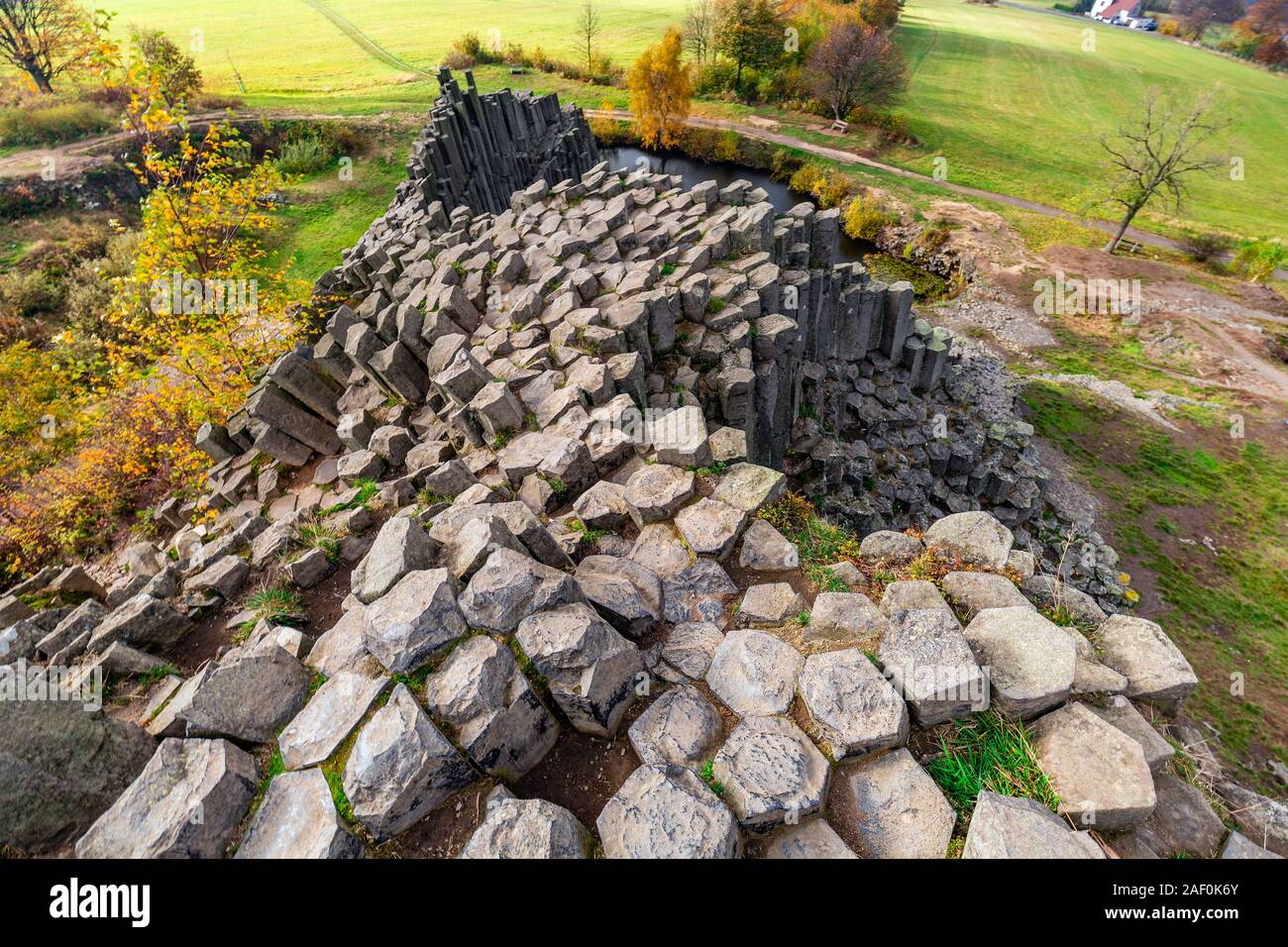 View of the polygonal structures of basalt columns, also named ...